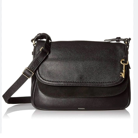 Fossil | Bags | Fossil Peyton Black Leather Double Flap Crossbody Bag ...